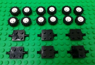 *BRAND NEW* Lego Wheels Small White Car Rims w Tyres and Wheel Holder ...