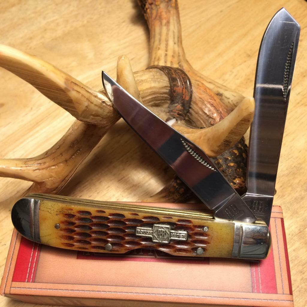 Rough Ryder Amber Jigged Bone Trapper Lockback 4" Pocket Knife RR1069 ...