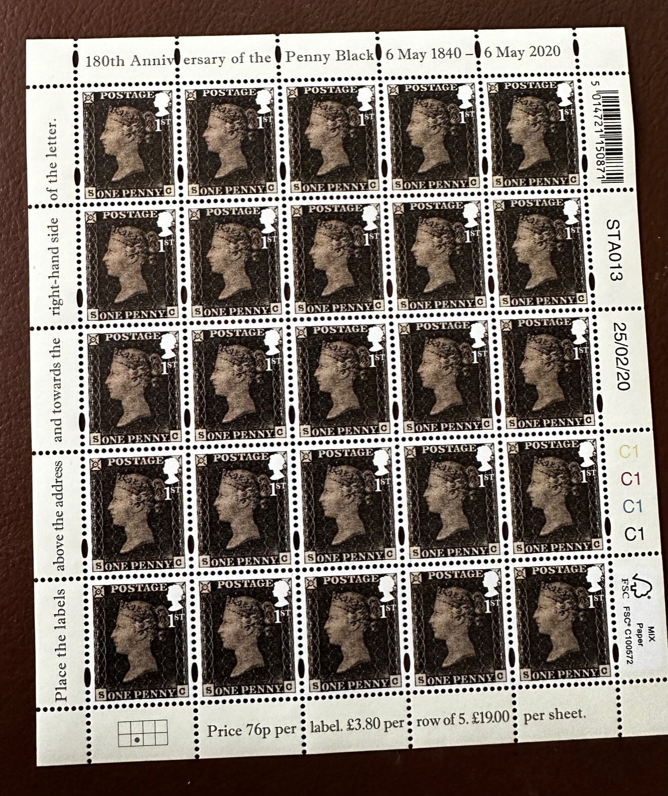 GREAT BRITAIN 2020 STAMPS ON STAMPS 180TH PENNY BLACK STAMP ON STAMP ...