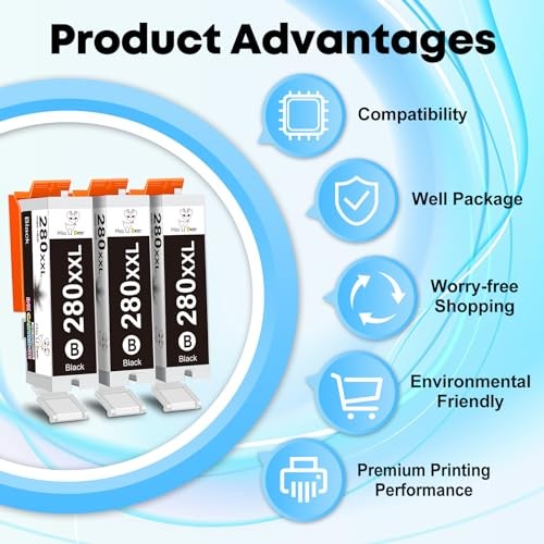3PK 280XXL Black Ink Cartridge for Canon TR8620A TR8520 TR7520 TS9120 ...