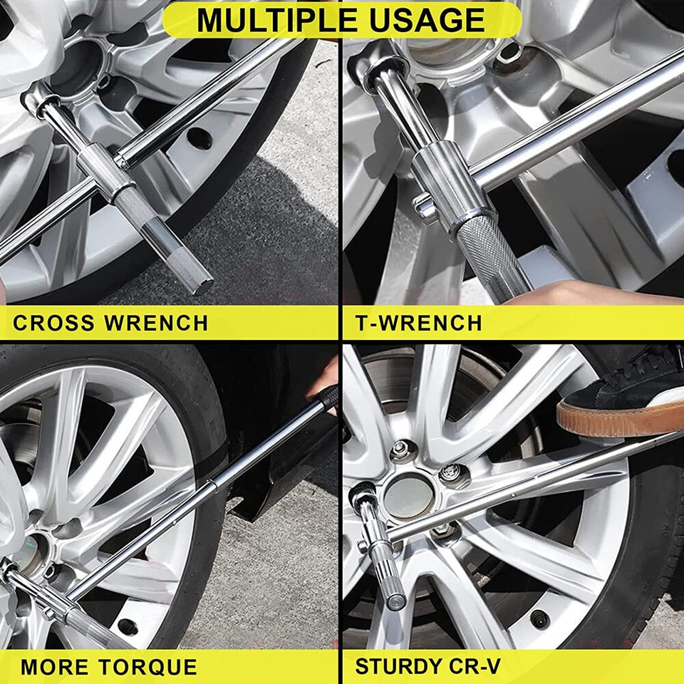 23" Universal Extended Lug Wrench, 4 Way Tire Iron Nut Wrench Set W ...