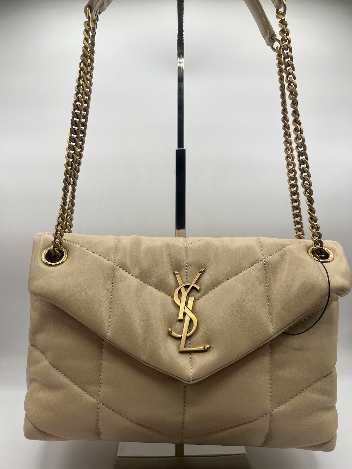 Stunning! YSL Yves Saint Laurent Small Lou Puffer Bag, NWT 577476 Beige ...