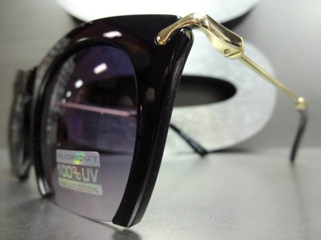 TRENDY VINTAGE RETRO Style SUN GLASSES SHADES Unique Black & Gold Half ...