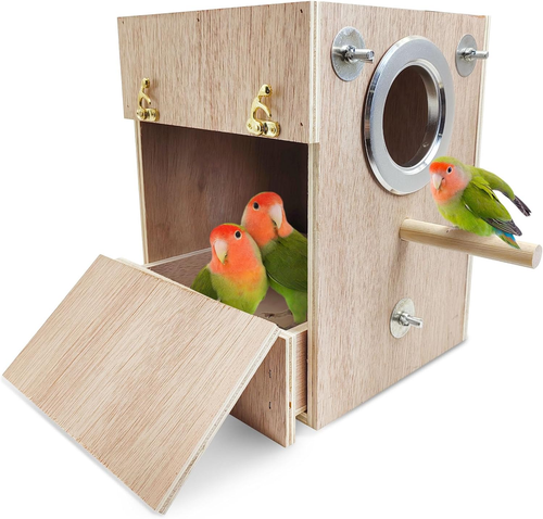 Bird Wood Breeding Box Lovebirds Nesting Station House Aviary Cage ...