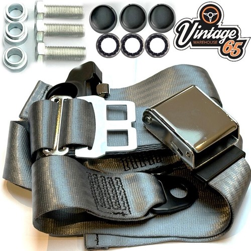 Classic Car 3 Point Chrome Buckle Lap Seat Belt Adjustable Front or ...