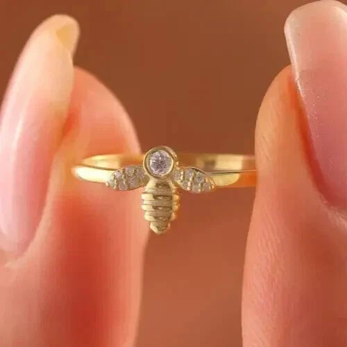 1Ct Round Lab Created Diamond Bee Engagement Ring 14K Yellow Gold ...