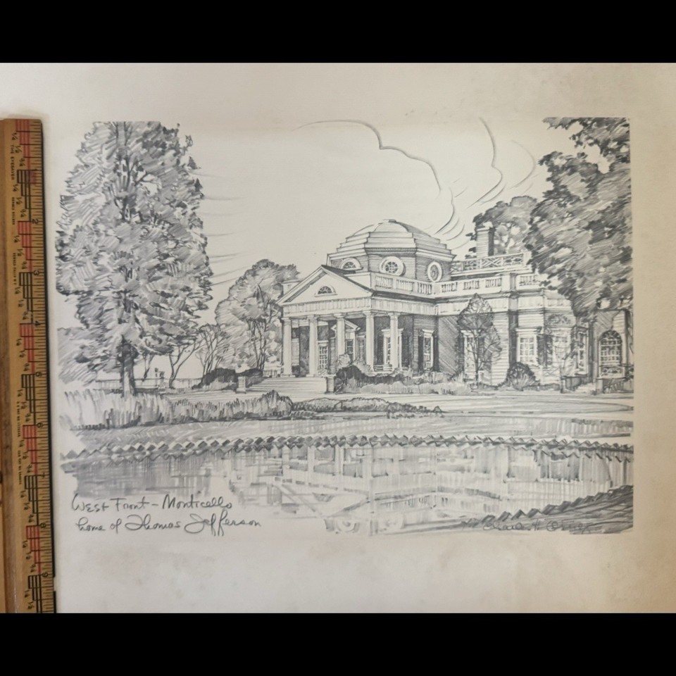 Monticello, Thomas Jefferson's Home, Artist Drawing by Charles H ...
