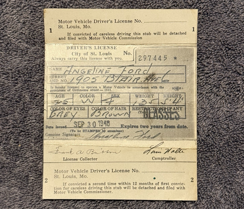 1948 St. Louis Missouri Driver’s License – Complete Front & Back ...