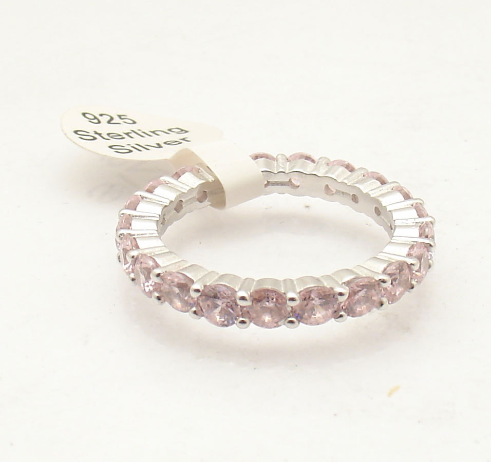 Full Eternity Simulated Pink Sapphire CZ Band Ring Anti-Tarnish REAL ...