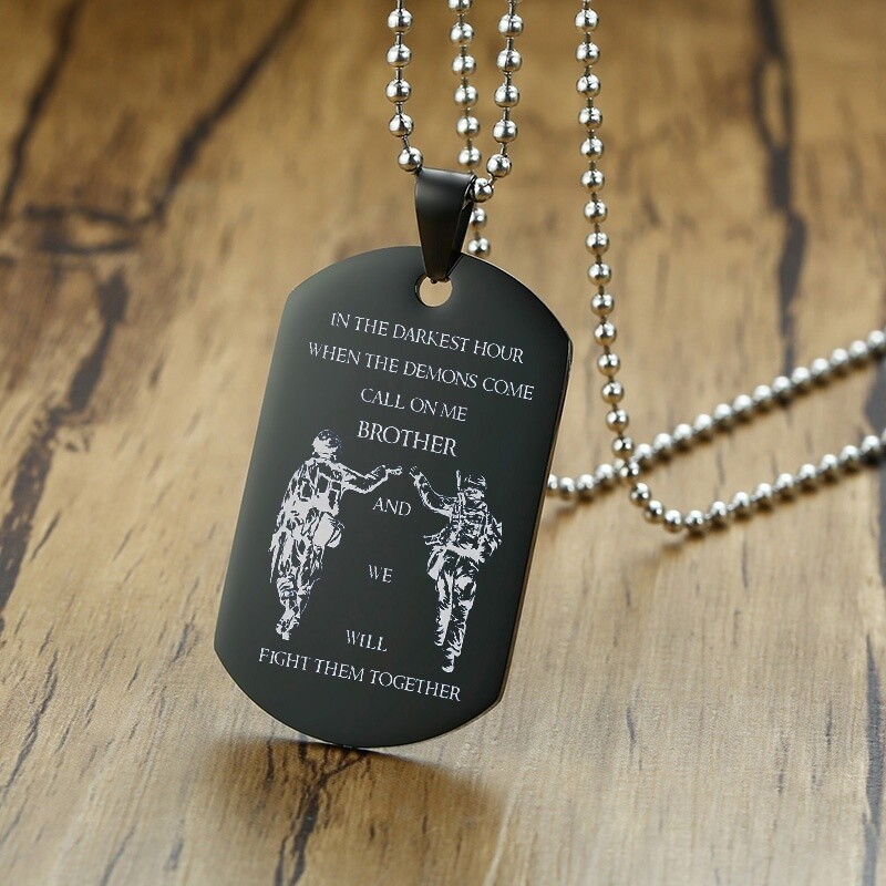 Stainless Steel Men's Necklace Pendant Brother Dog Tag 24" Chain ...