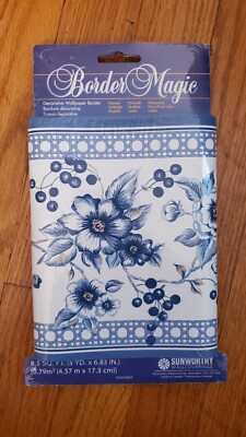 Border Magic Blue Floral Wallpaper Border! | eBay