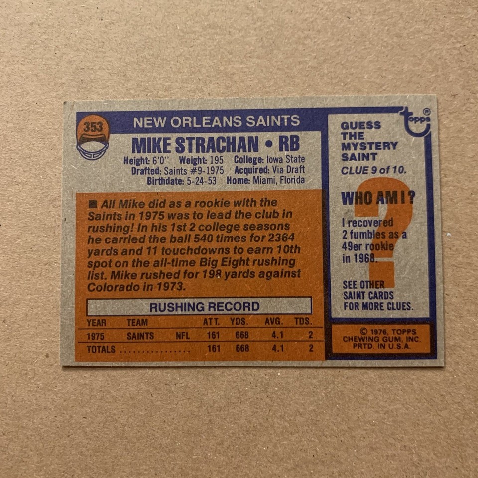 1976 Topps Mike Strachan # 353 New Orleans Saints Football Card NFL | eBay