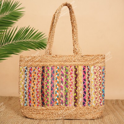 India Handwoven Jute Chindi Shoulder Bag Handwoven Multi Chindi Jute ...