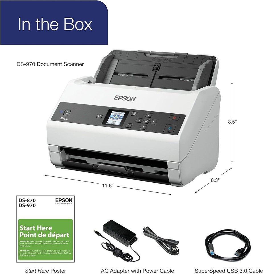 Epson WorkForce DS-970 Color Duplex Document Scanner Printer | 1200 Dpi ...