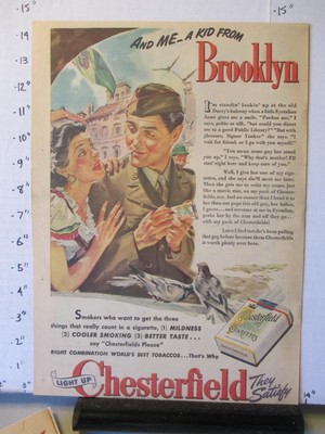 newspaper ad 1944 CHESTERFIELD cigarette WWII soldier Brooklyn Italian ...