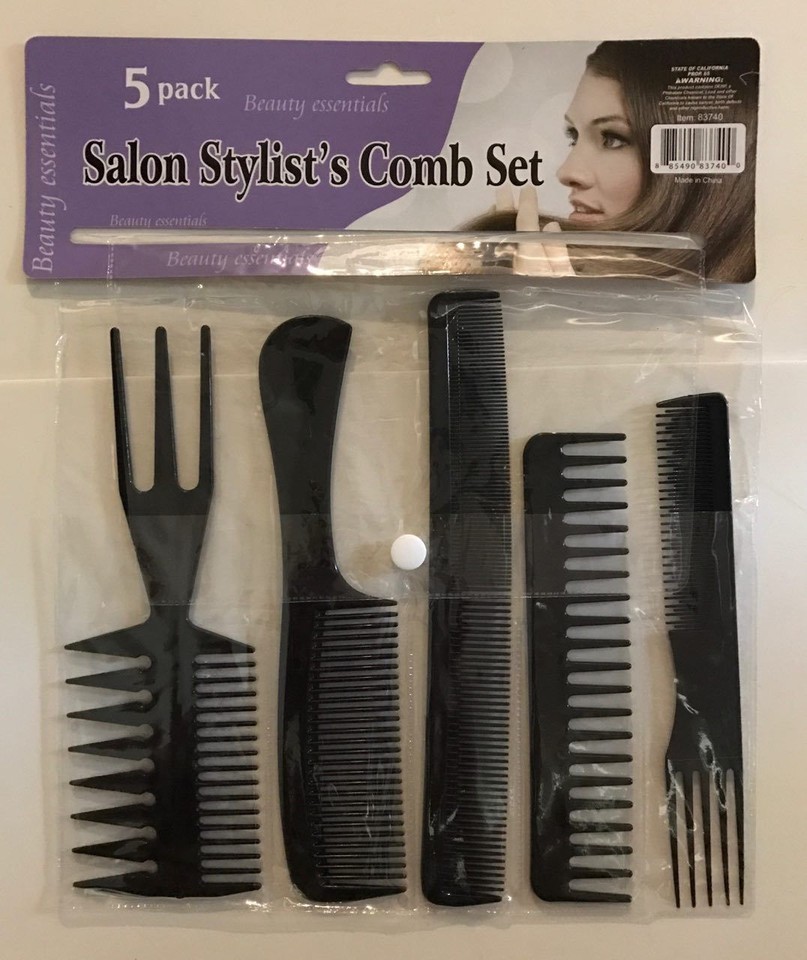 2 X 5 Different Salon Stylist's Comb Set-Black Combs- Beauty/Hair ...