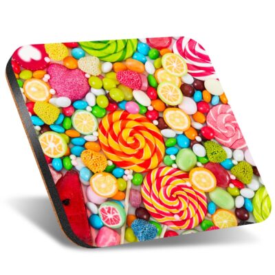 1x Square Coaster 12cm Colourful Candy Sweets Shop #50575 | eBay UK