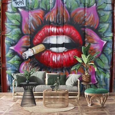 3D Flower Red Lips Graffiti Wallpaper Wall Murals Removable Wallpaper ...