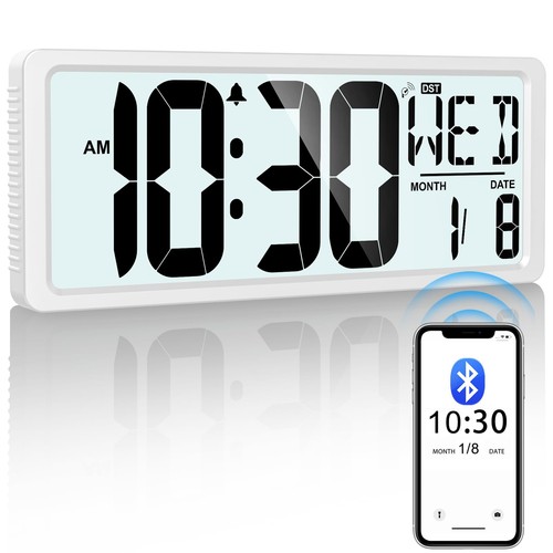 Xflyee Bluetooth Time Sync Digital Wall Clock Battery Operated 15 Inch ...
