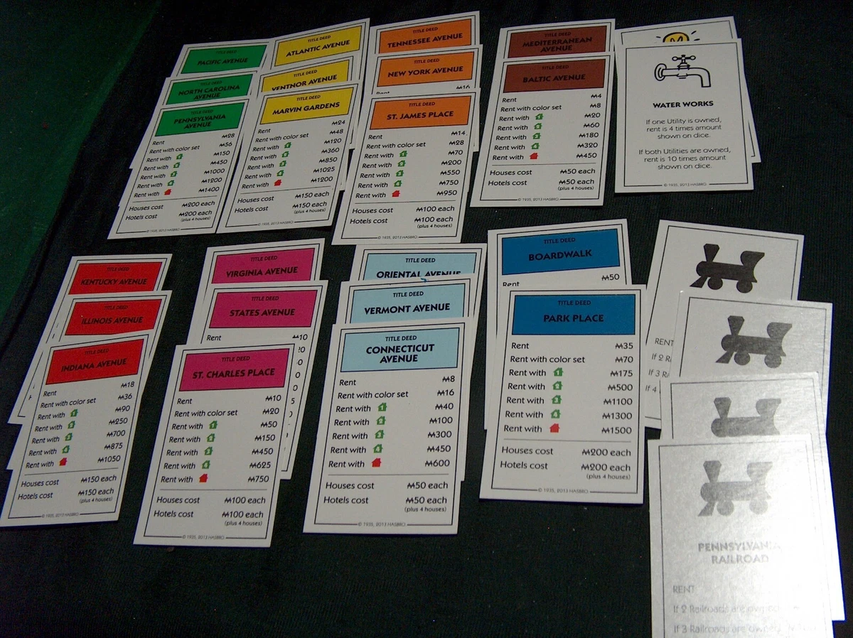 Monopoly Game Property Cards