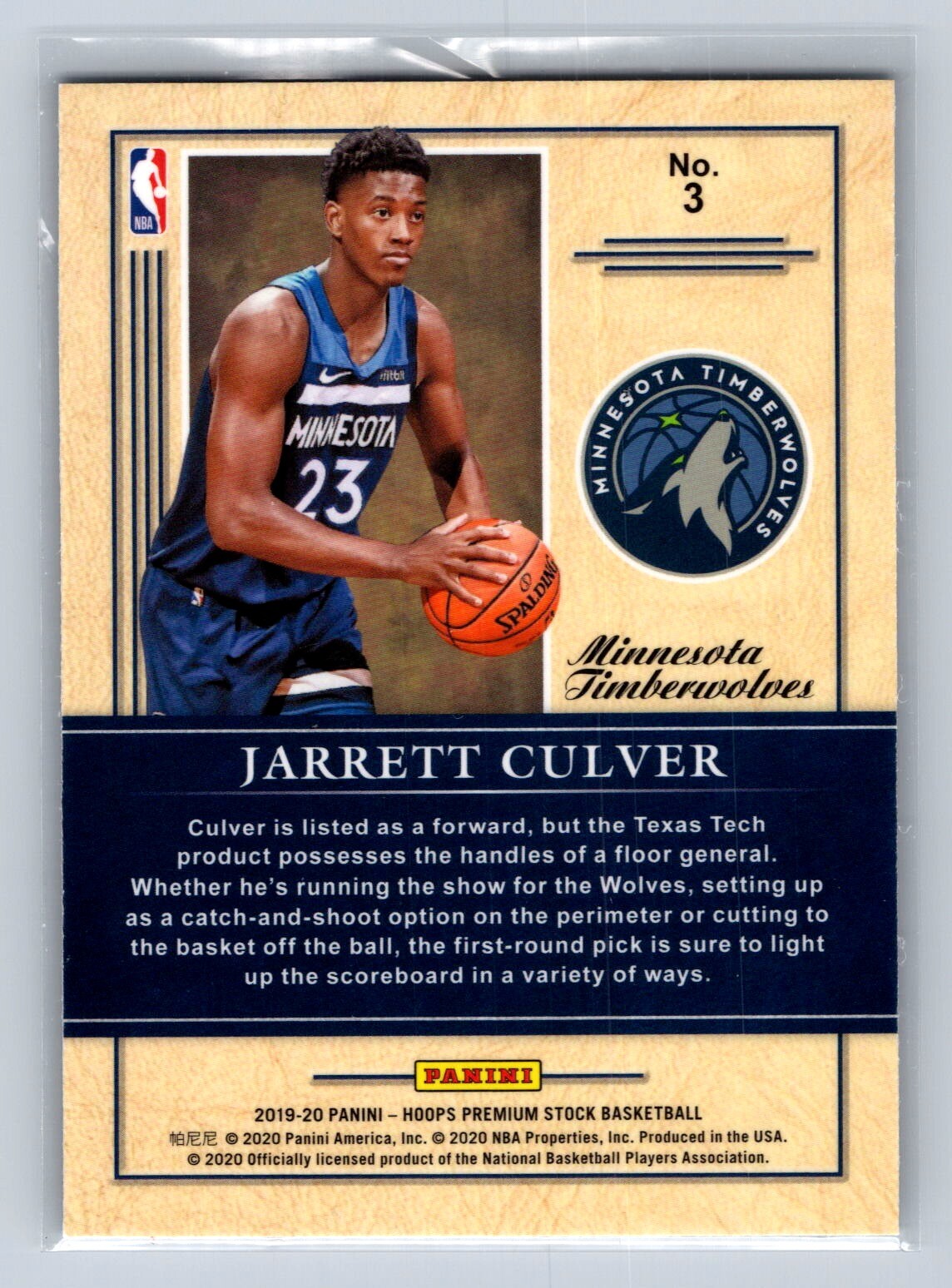 2019 Hoops Premium Stock #3 Jarrett Culver Class of 2019 Minnesota ...