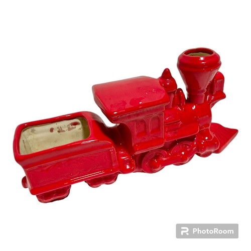 Vintage Train Steam Locomotive Planter Vase Red Glossy Chipped 11" | eBay