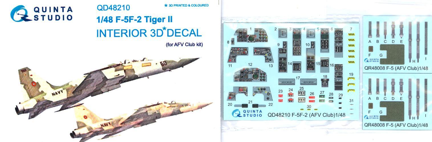 Quinta Studios 1/48 F-5F-2 TIGER II DECAL COLORED INTERIOR SET AFV Club ...