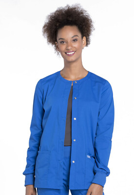 Cherokee Workwear Scrubs Snap Front Warm Up Jacket WW340 ROY Royal Free ...