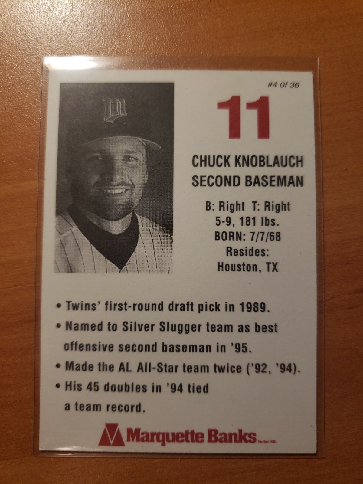 1996 Marquette Banks #4 Chuck Knoblauch - Minnesota Twins - MLB - rare ...