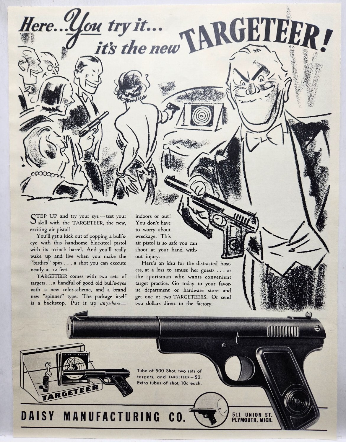 1937 Daisy Targeteer Air Pistol Gun Vtg Print Ad Man Cave Poster Art ...
