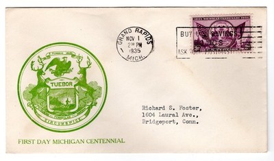 #775 Michigan Centenary 1935 FDC 1st Grand Rapids Stamp Club u/o CCL | eBay