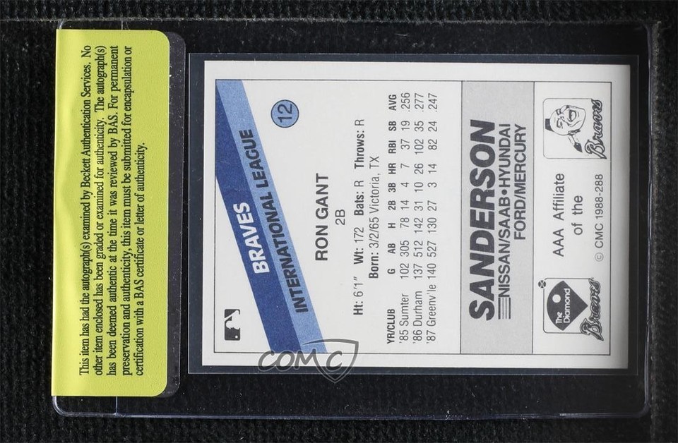 BAS 1988 CMC AAA Ron Gant #288 Authentic Auto Rookie RC | eBay