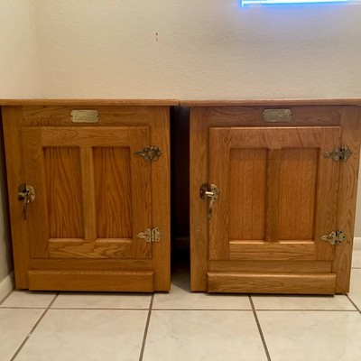 Pair of Vintage WHITE CLAD Oak Wood Ice Box Nightstand Cabinet Chest ...