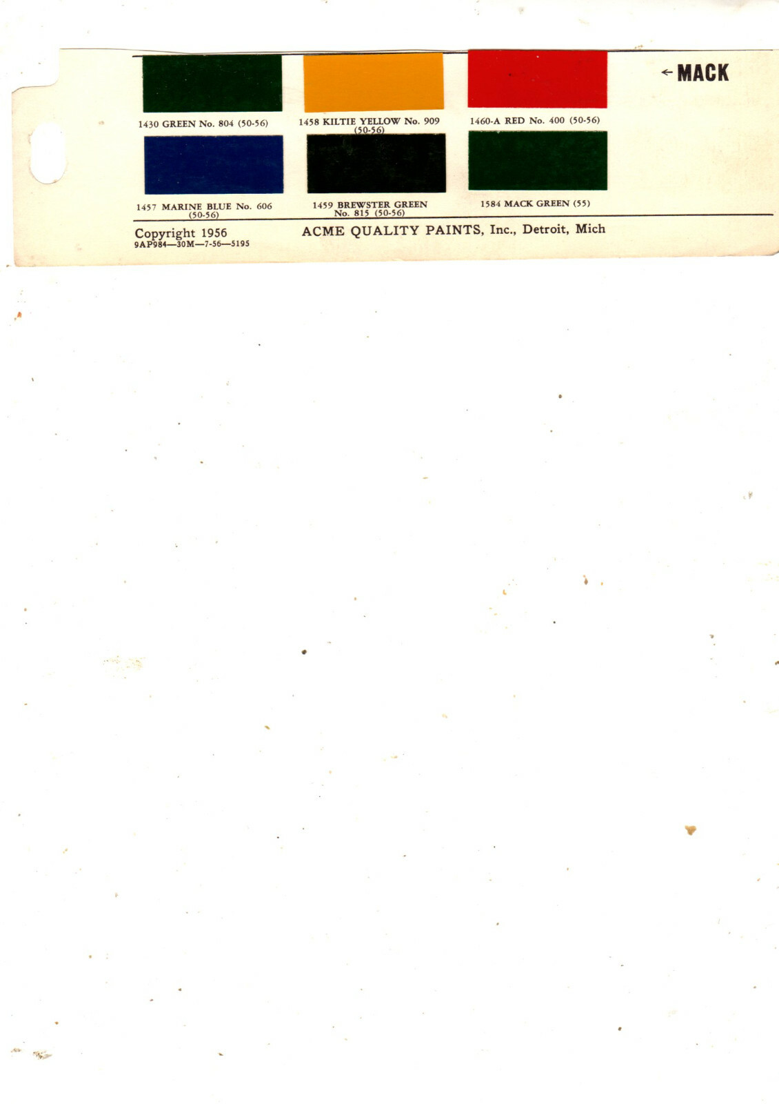 1948 1949 1950 1951 1952 1953 1954 1955 1956 MACK TRUCKS PAINT CHIPS ...