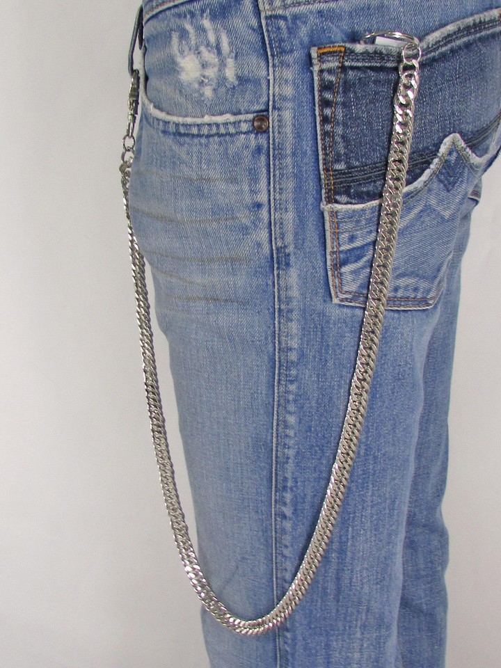 Men Silver Metal Long Thick Links Motorcycle Wallet Chain KeyChain Punk ...