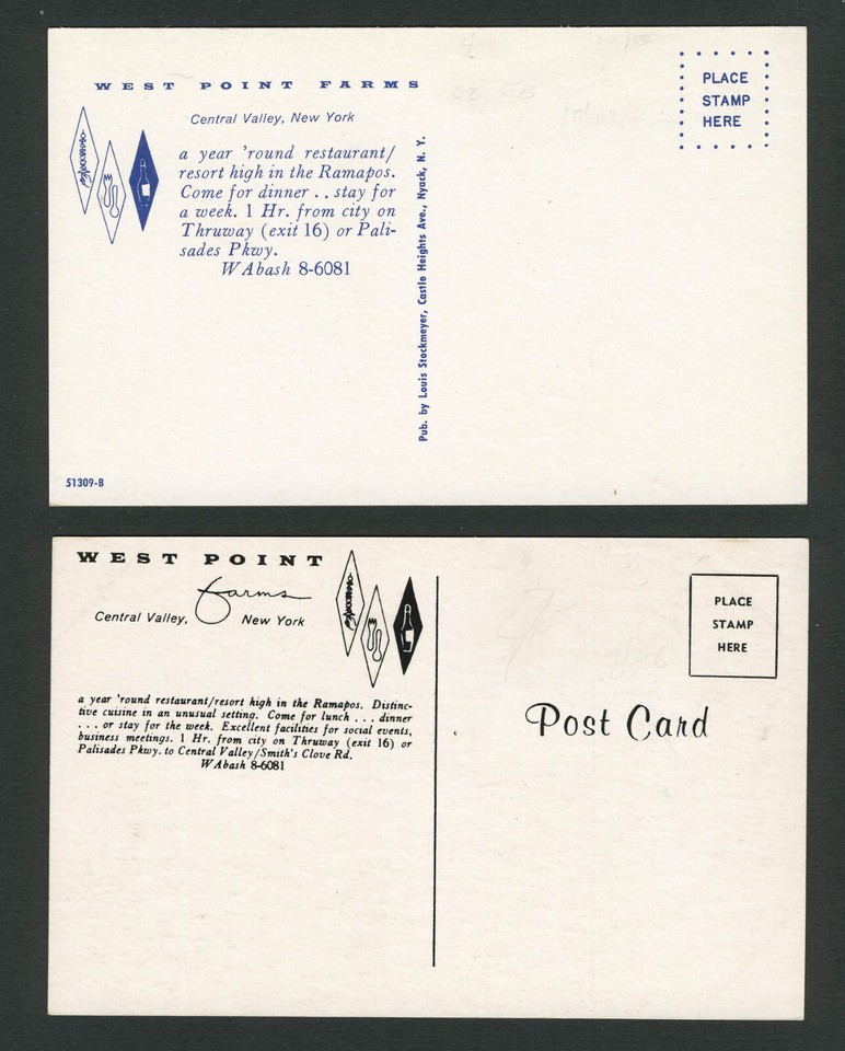 Central Valley Orange Co. NY: Two c.1950s Postcards WEST POINT FARMS ...
