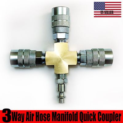 3 Way Air Hose Manifold Quick Coupler Connector Fitting Adapter ...