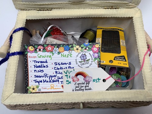 Sewing Basket Notions Keepsake Box Treasure Hope Chest Nest Vintage ...