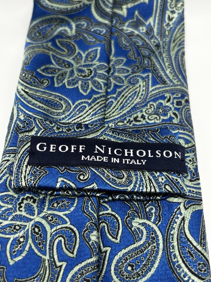 Geoff Nicholson Silk Tie Made in Italy 3.25” Wide 59” Blue Paisley | eBay