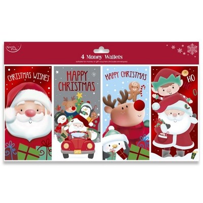 Cute Christmas Santa Festive Designs Xmas Money Wallet 4 Pack with ...