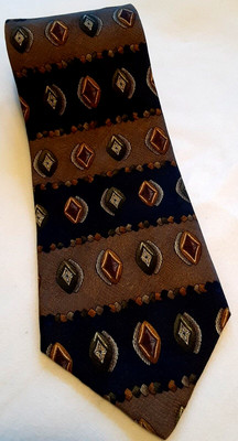 SHORE & SINGER ARTSY STRIPE DIAMOND MEDALLIONS JACQUARD WEAVE SILK MENS ...