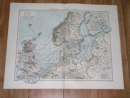 1896 ANTIQUE MAP OF BALTIC SEA NORTH SEA GERMANY POLAND RUSSIA ENGLAND ...