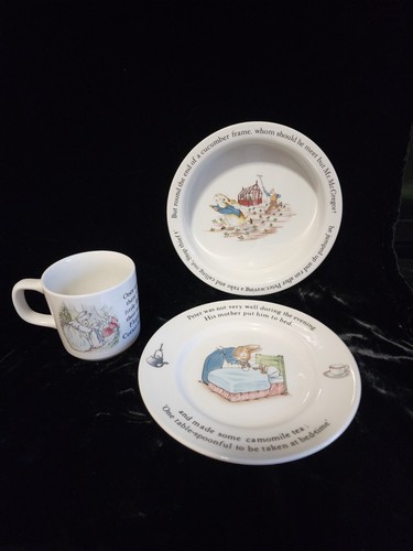 Wedgwood Peter Rabbit Baby cup, bowl & plate set Beatrix Potter Made in ...