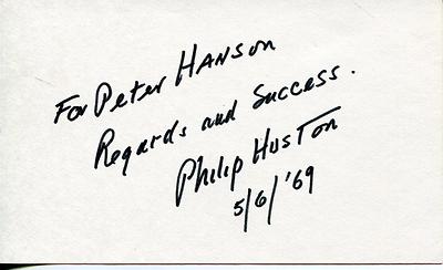 PHILIP HUSTON ACTOR IN MARTIN KANE / NAKED CITY / CLOSE-UP SIGNED CARD ...