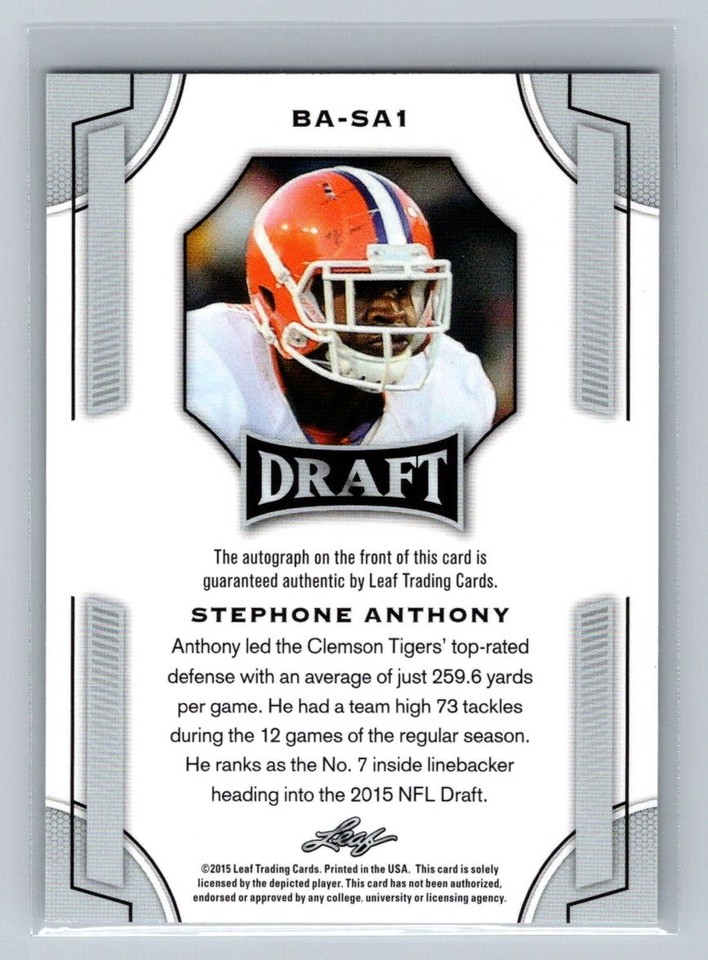 2015 Leaf Draft #BA-SA1 Stephone Anthony Autographs RC Rookie AU Auto | eBay