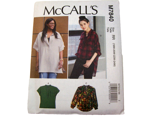McCall's Women's Blouses Tops Uncut Pattern M7840 RR Plus Sizes 18W-24W ...