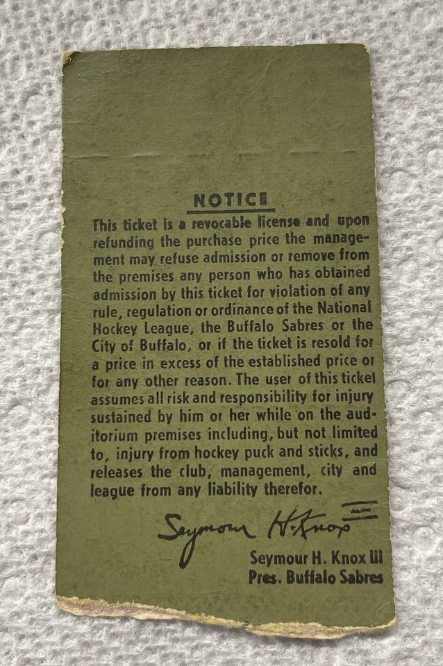 RARE 1972 Buffalo Sabres Ticket 8 GOALS vs Boston Bruins BOBBY ORR | eBay