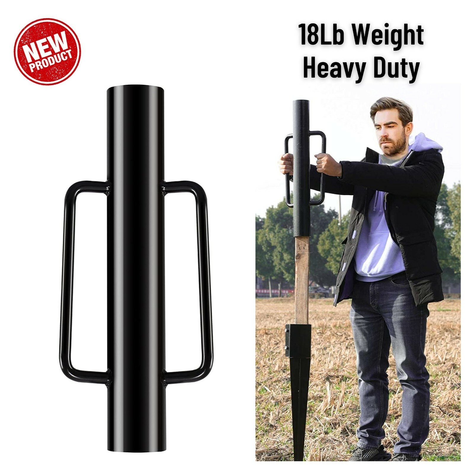 18Lb Post Driver Rammer Hand Pounder w/Handle T/U Fence Stake Hole ...