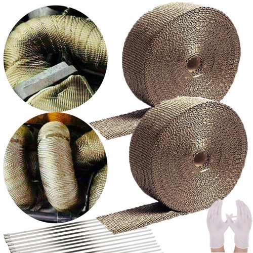2 Rolls 2"x 50ft Thermal Header Pipe Tape Titanium Lava Exhaust Wrap 20 ...