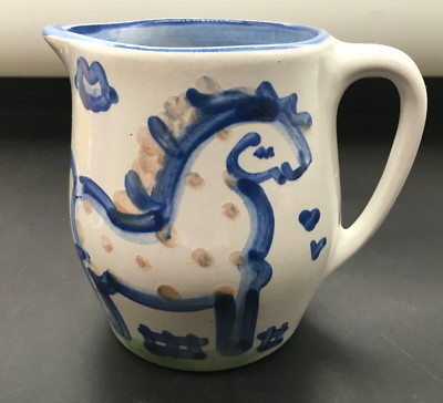M A Hadley art pottery 5” tall pitcher horse design inside bottom “The ...